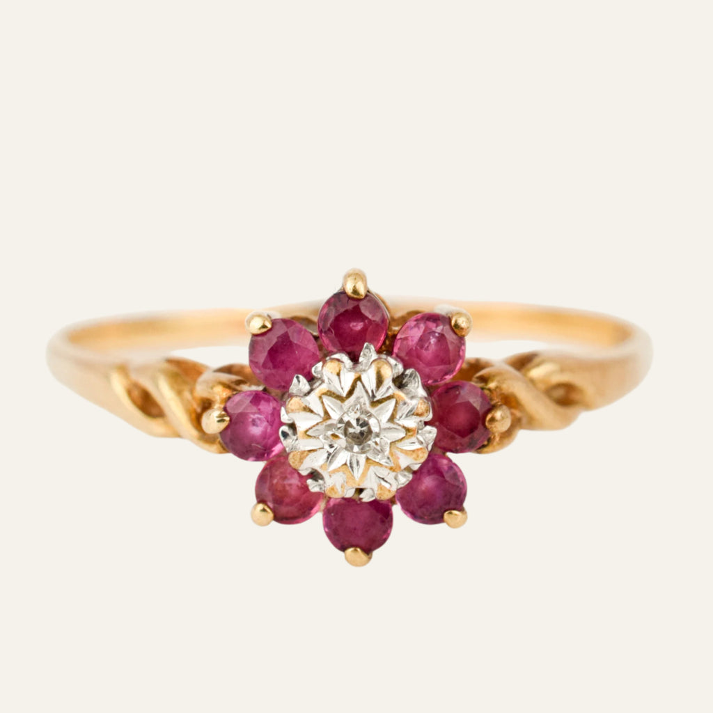 Ruby and Diamond Flower Ring – Folklor